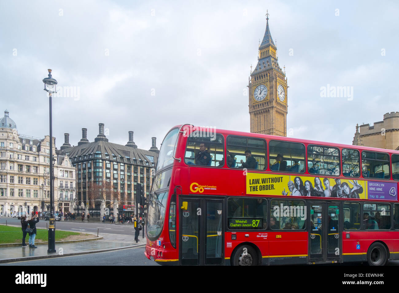 london bus and big ben from parliament square,london Stock Photo - Alamy