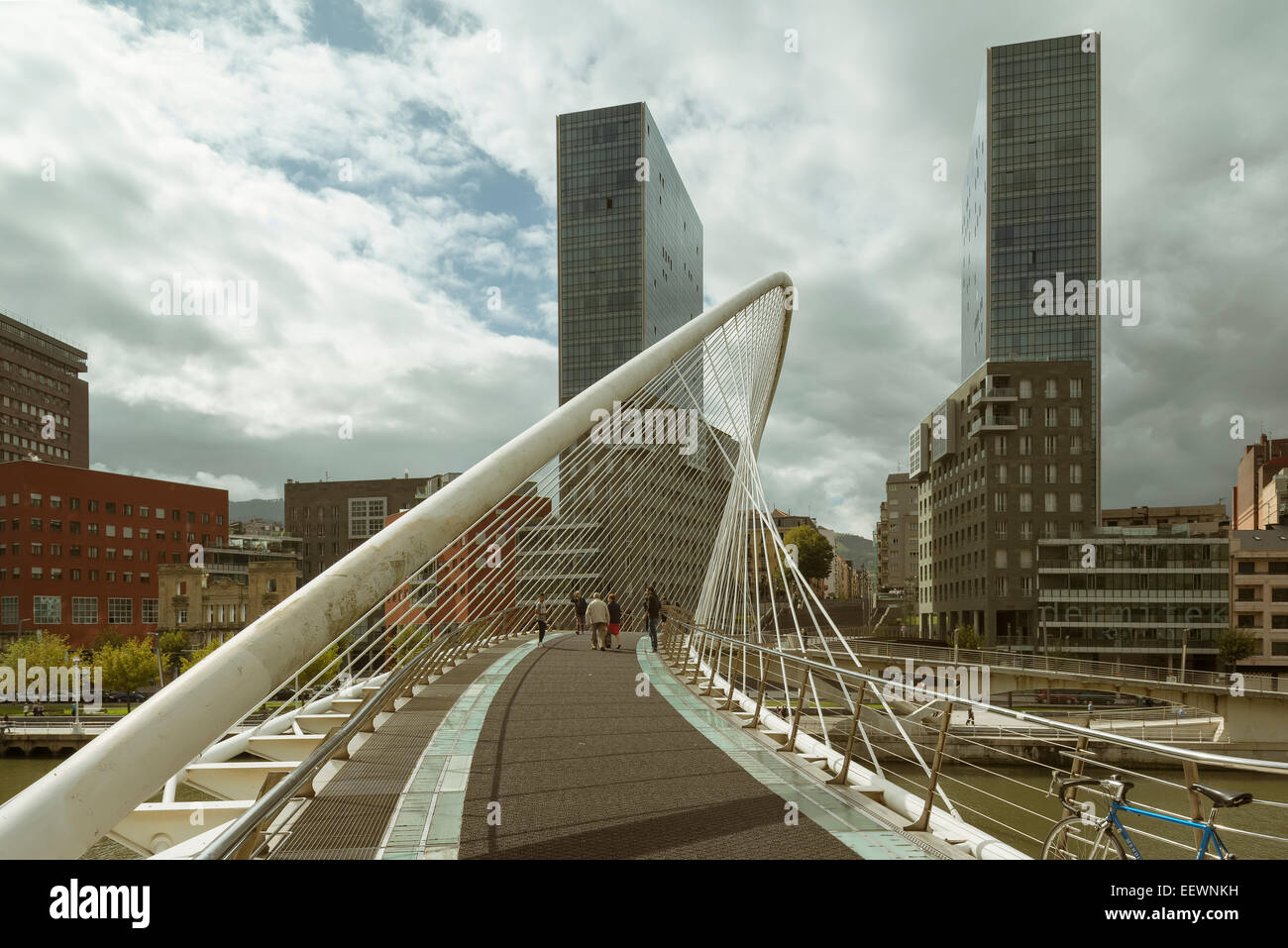 Arch bridge over the Nervion River, in the Basque city of Bilbao, in ...