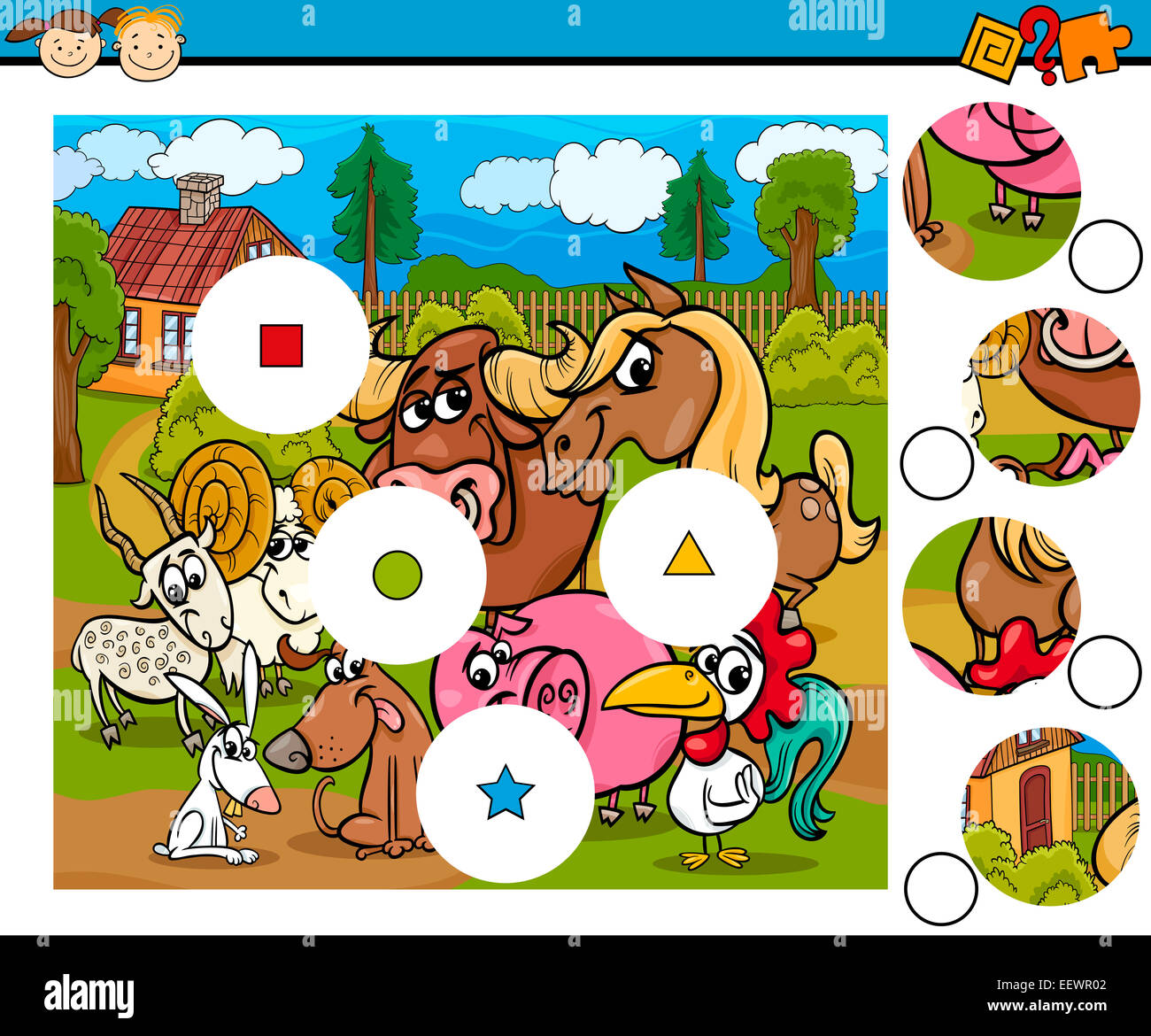 Cartoon Illustration of Match the Pieces Education Game for Preschool ...
