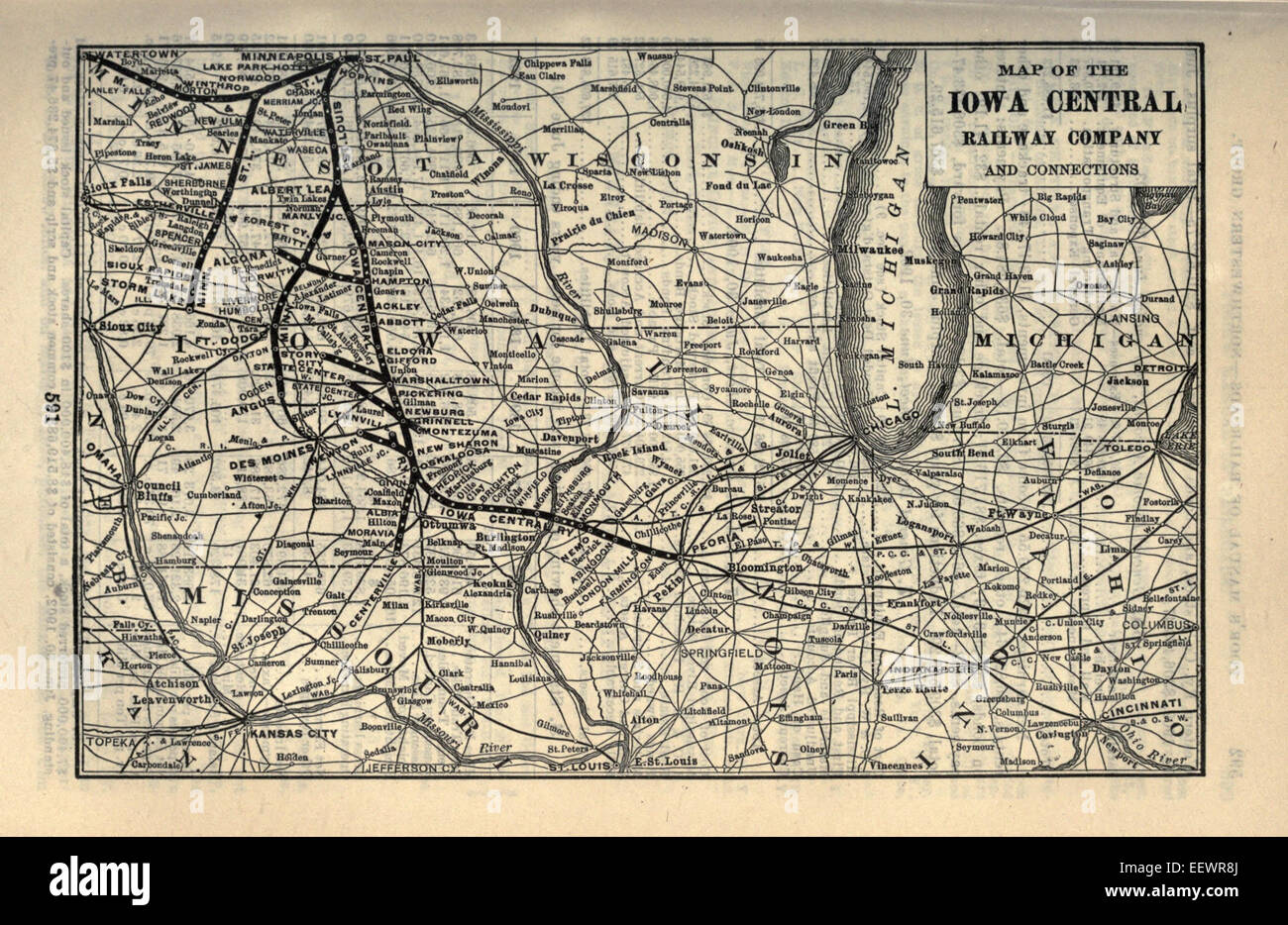 The 1903 map of the Iowa Central Railway details the rail network ...