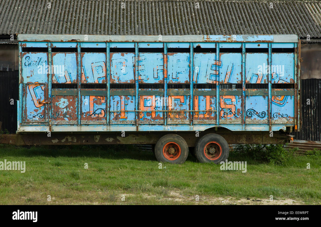 Old Chipperfield Circus lorry trailer in farm yard Stock Photo - Alamy