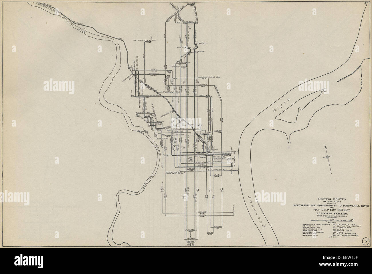 This 1911 map of Philadelphia’s streetcar routes, Plate 07, offers a ...