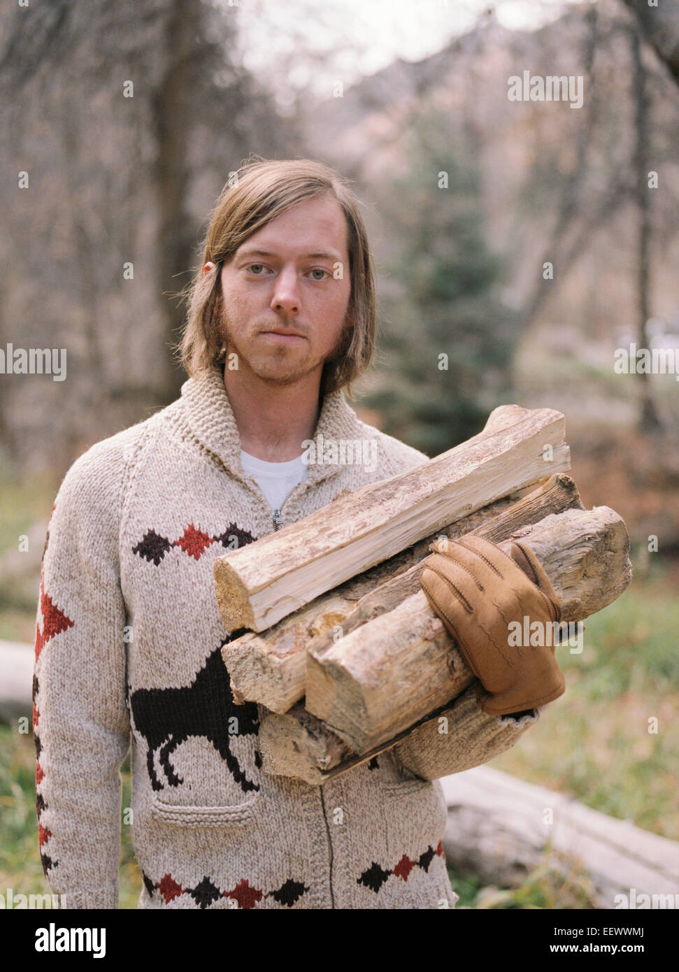 Young man carrying firewood hi-res stock photography and images - Alamy