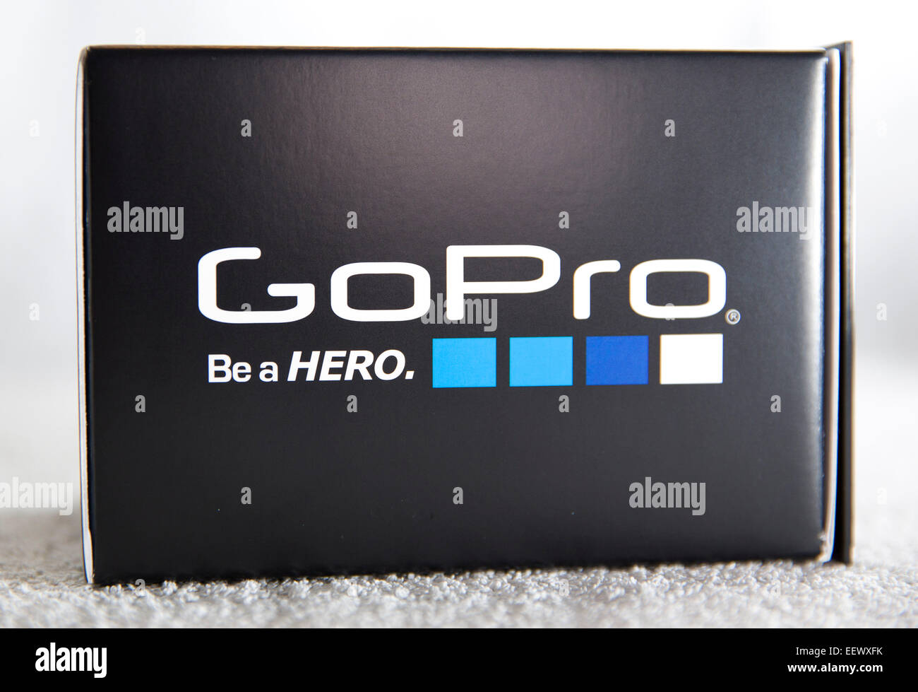 A GoPro Hero 4 Black edition box is pictured in a studio on a white ...