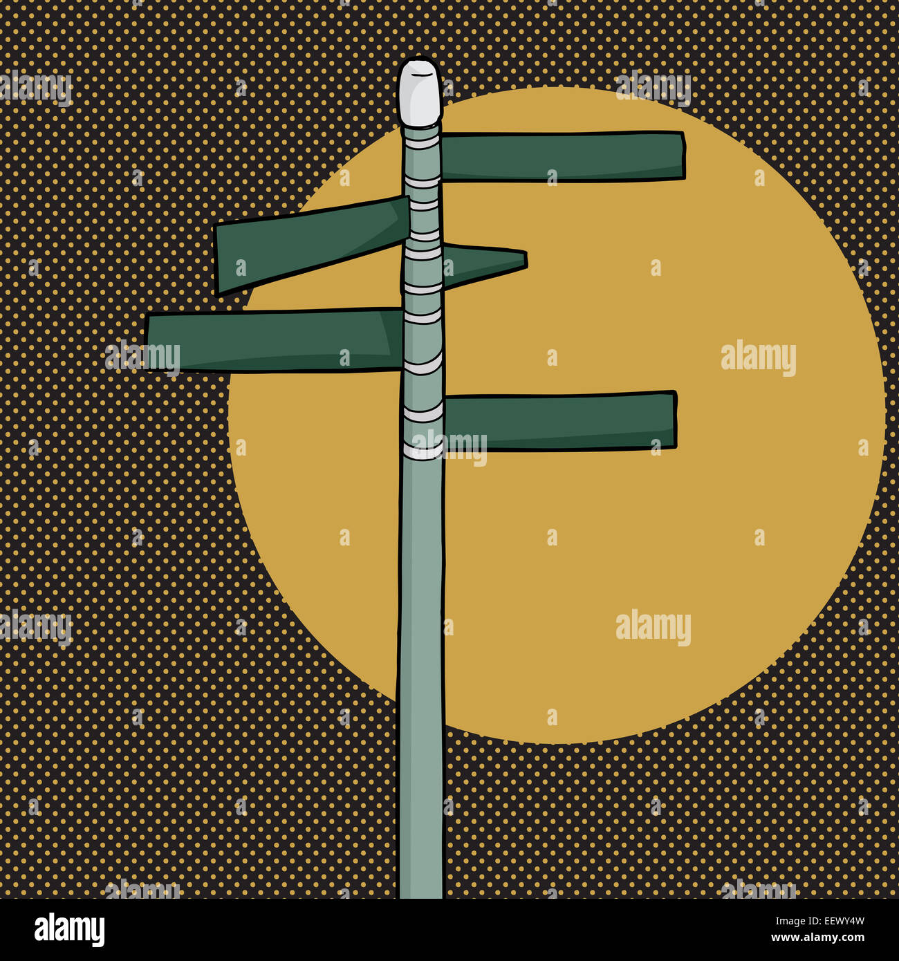 Cartoon blank five way road sign over brown Stock Photo - Alamy