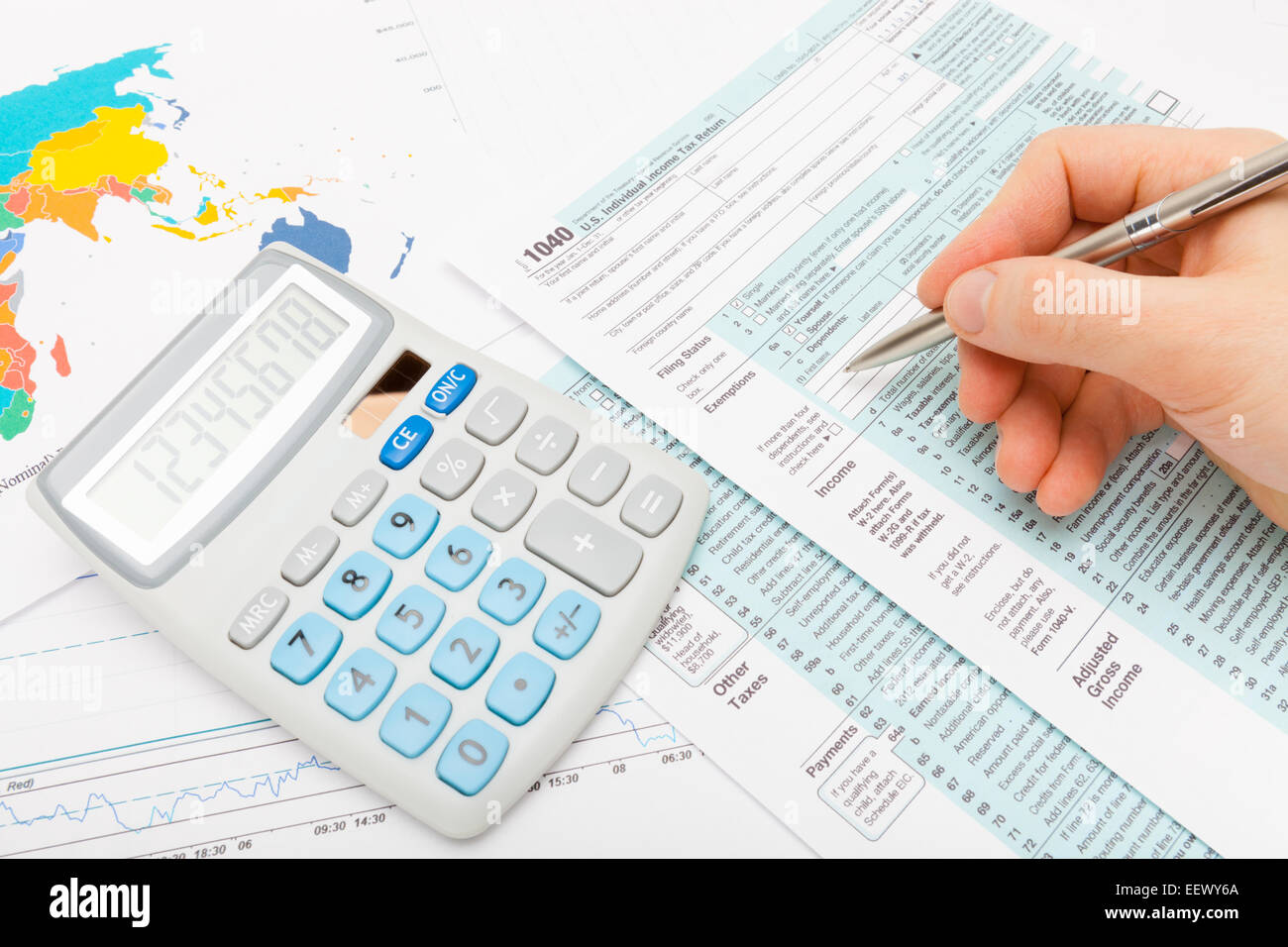 Filling out 1040 US Tax Form Stock Photo - Alamy