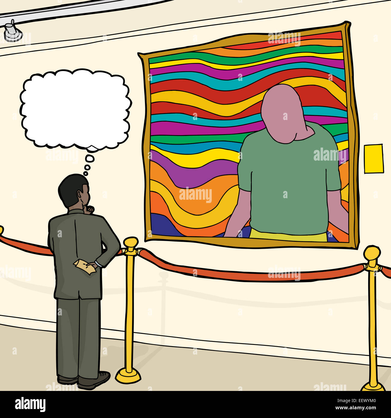 Thinking businessman thinking about artwork in frame in gallery Stock ...