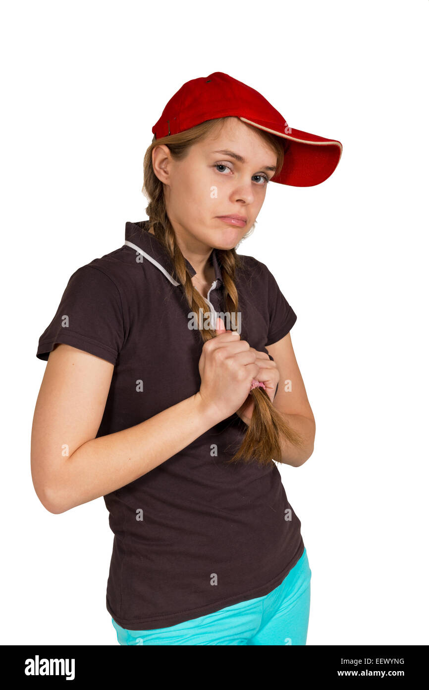 sad girl isolated on the white background Stock Photo - Alamy