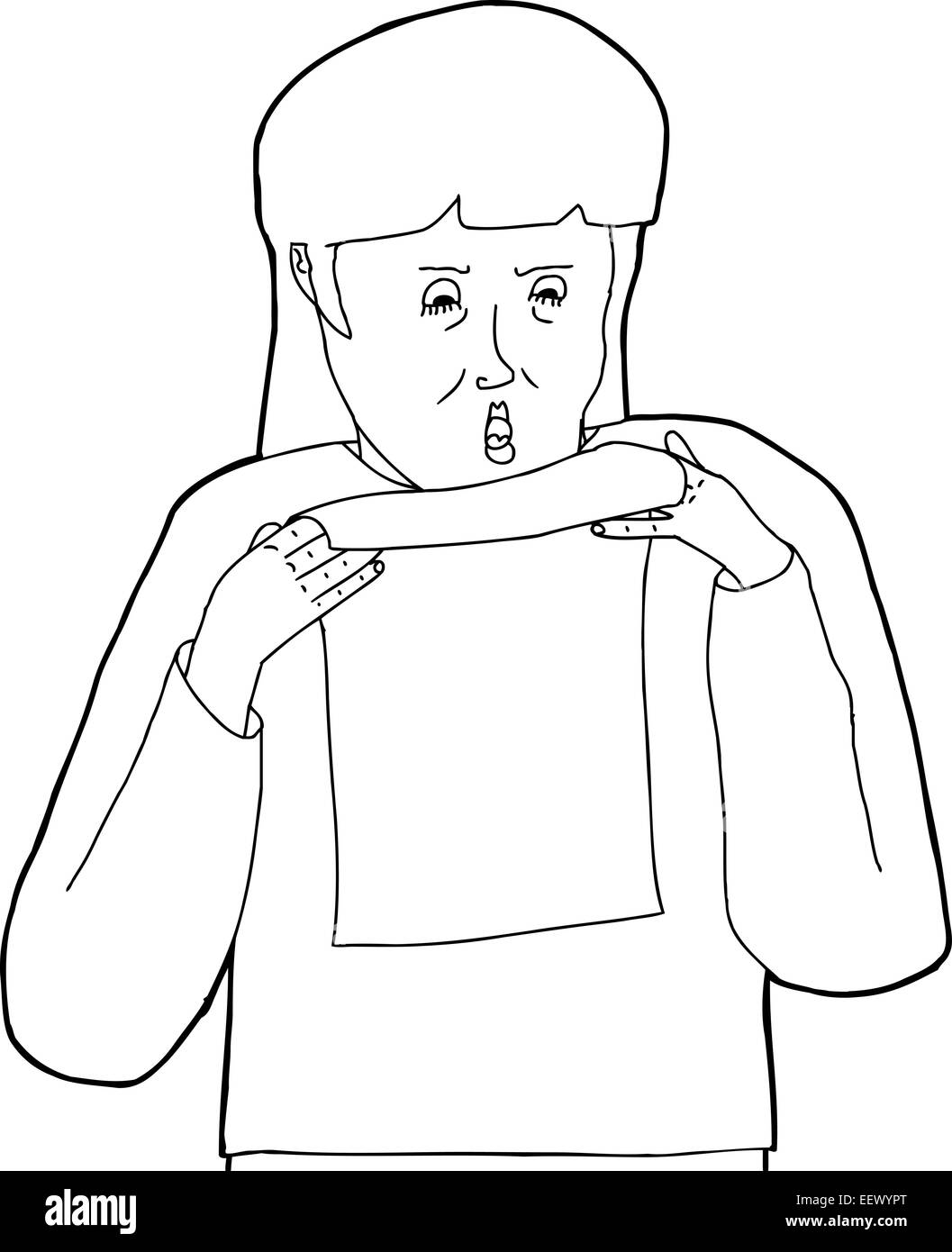 Outline of angry female holding blank letter Stock Photo - Alamy