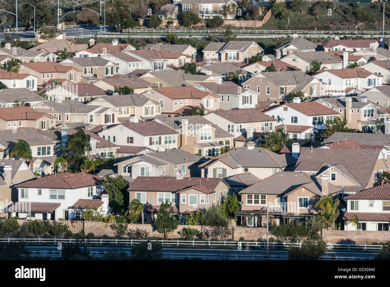 Rows of contemporary middle class homes near Los Angeles, California ...