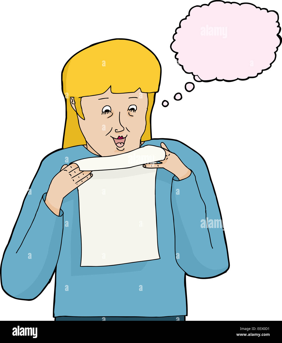 Isolated woman reading letter with thought bubble Stock Photo - Alamy