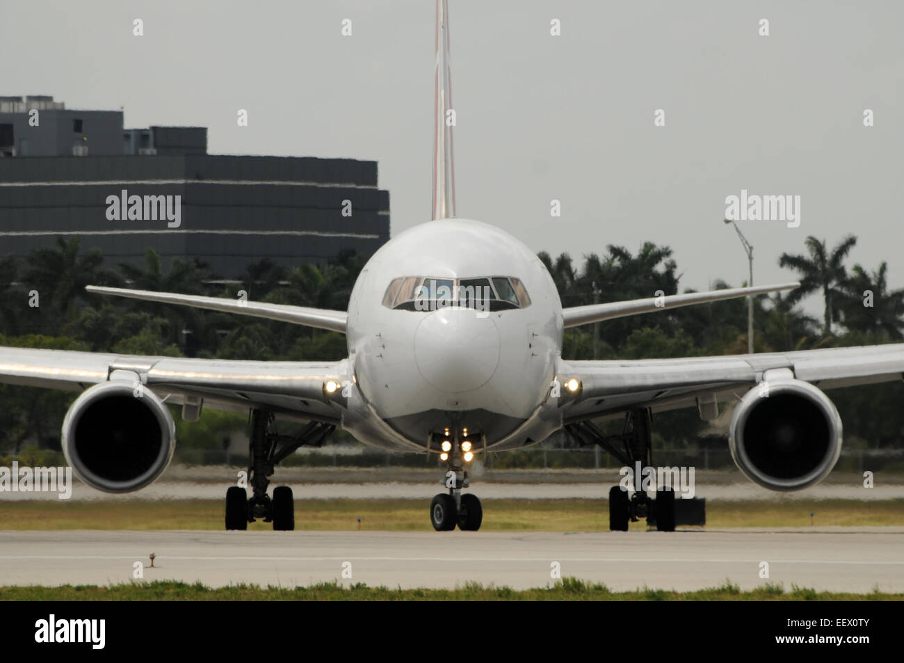 Modern jet airplane front view on the ground Boeing 767 Stock Photo - Alamy