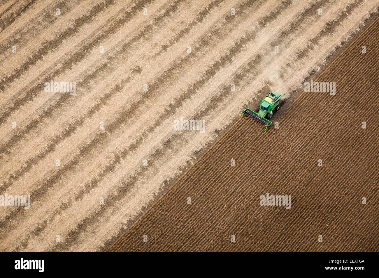 Aerial view of crop being harvested Stock Photo - Alamy