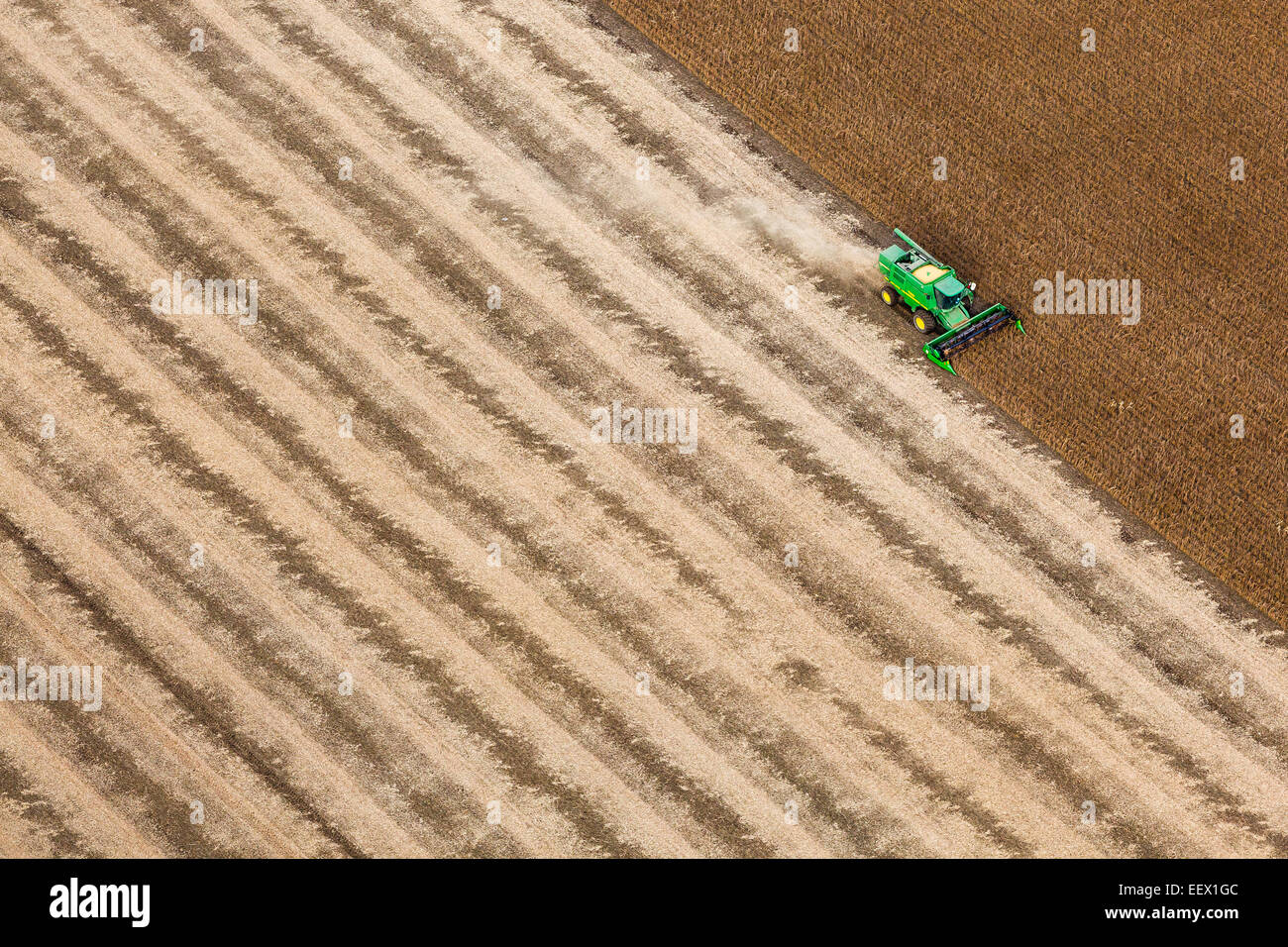Aerial view of crop being harvested Stock Photo - Alamy