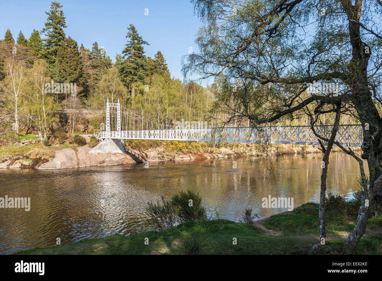Cambus O' May Suspension bridge on the River Dee in Scotland Stock ...
