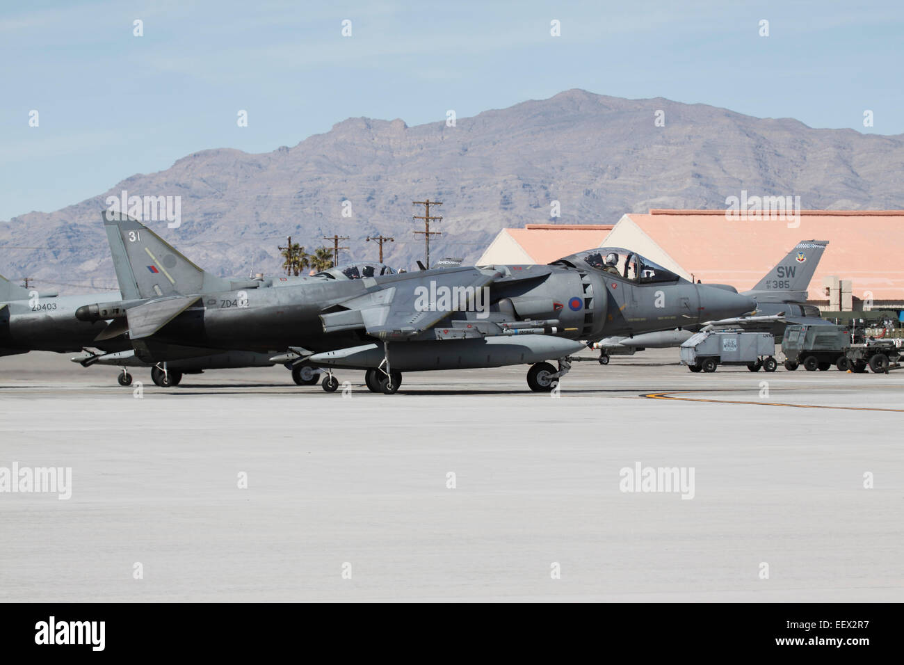A Harrier jet aircraft prepares to take off at a Red Flag exercise at ...