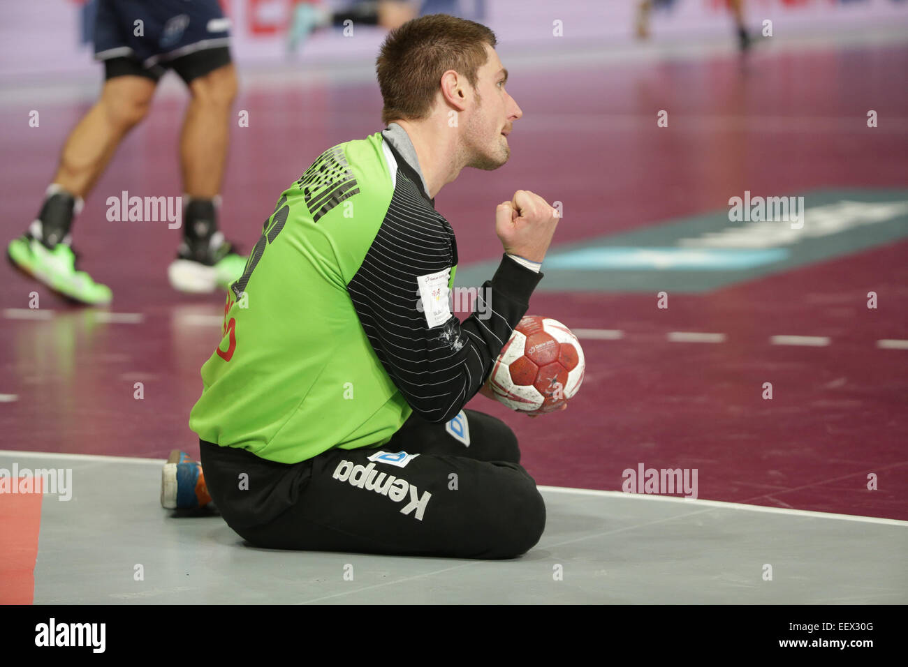 Germany's goalkeeper Carsten Lichtlein celebrates a save during the the ...