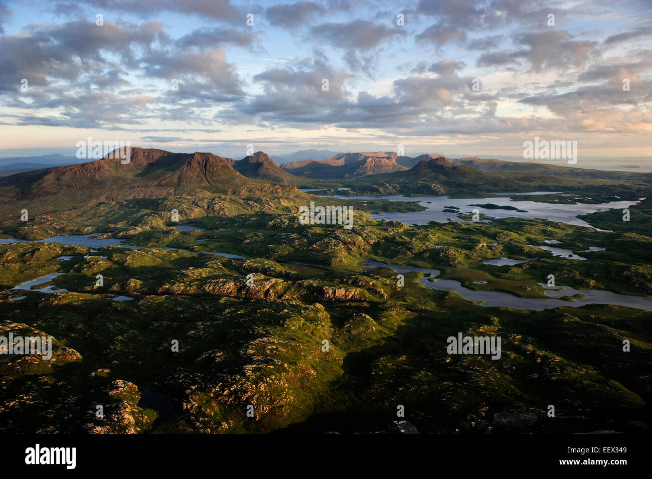 View of the landscape from the top of the Suilven Mountain. Scotland ...