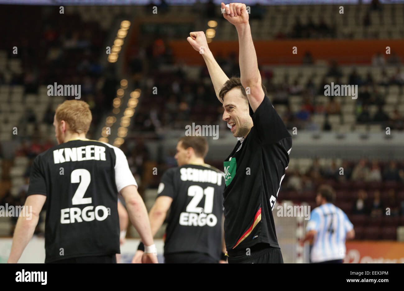 Germany's Patrick Groetzki (R) celebrates after the match during the ...