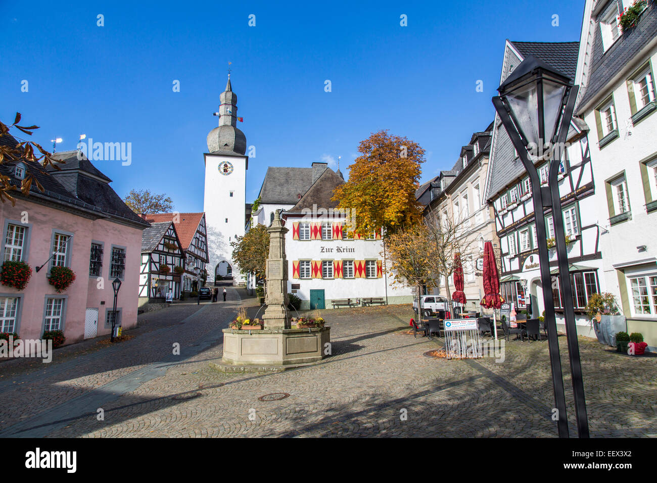 Old town of Arnsberg, a city in the Sauerland region, Germany, river ...