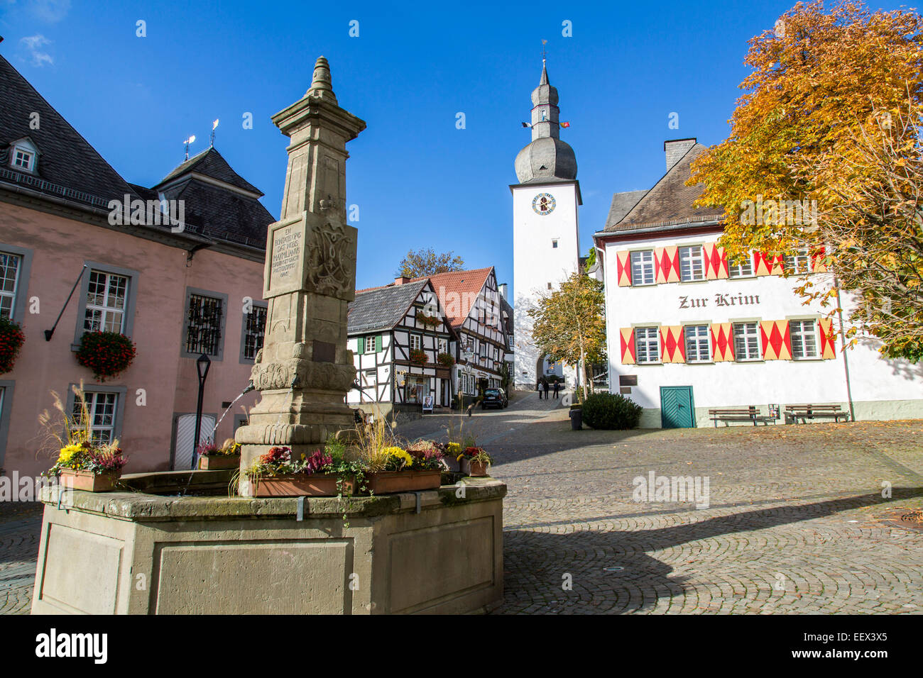 Old town of Arnsberg, a city in the Sauerland region, Germany, river ...