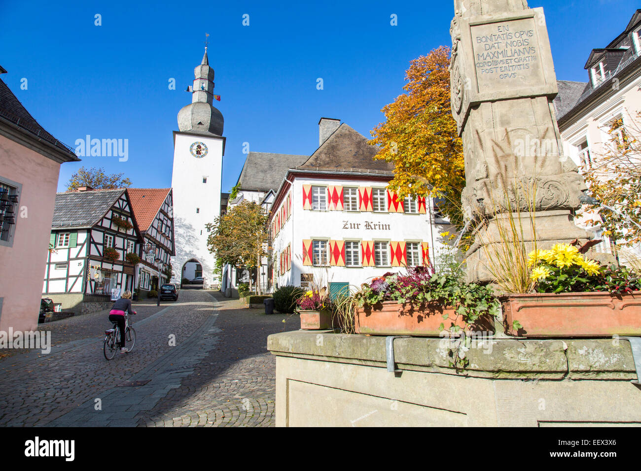 Old town of Arnsberg, a city in the Sauerland region, Germany, river ...