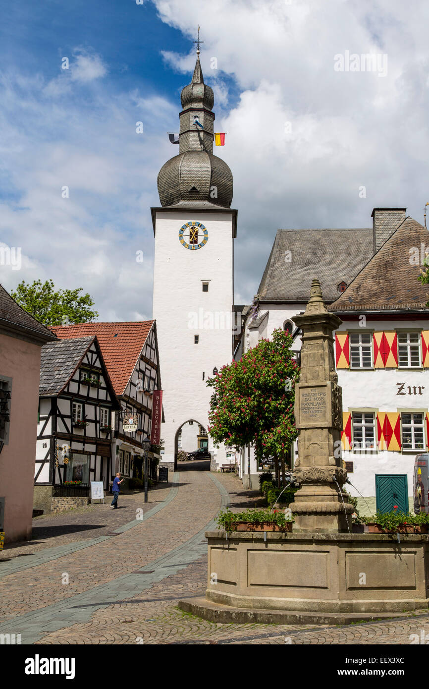 Old town of Arnsberg, a city in the Sauerland region, Germany, river ...
