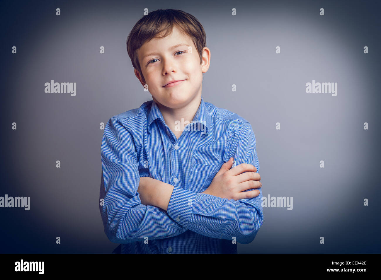 Portrait of a boy smiling brown hair European appearance Stock Photo ...