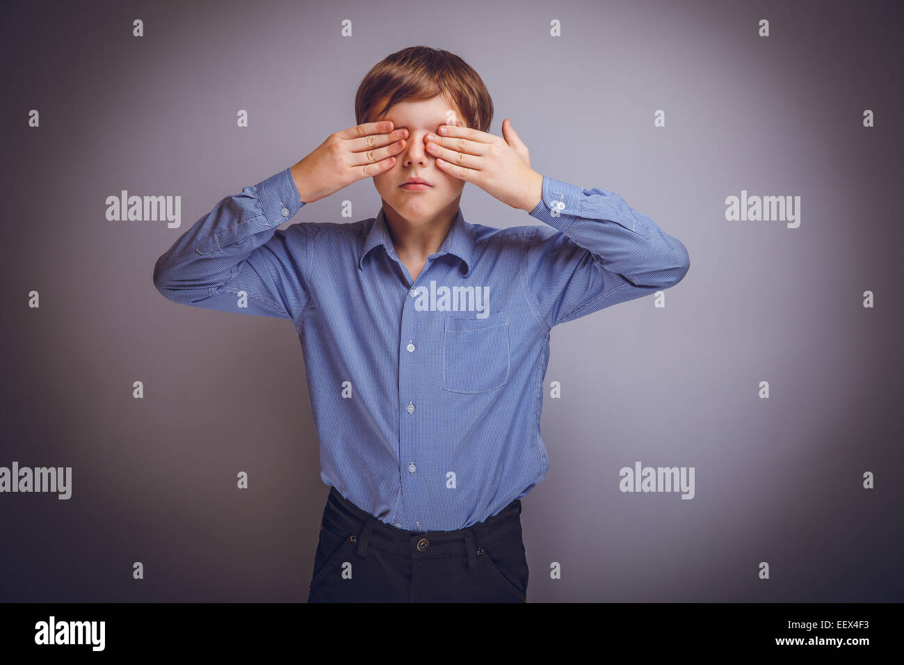 teenager boy of 10 years European appearance closed eyes with Stock ...