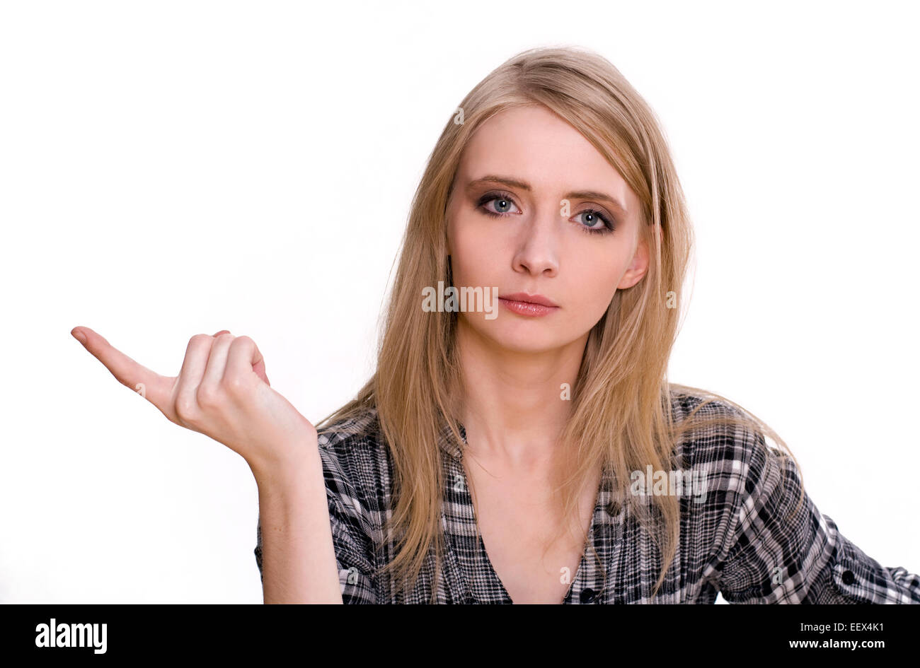 Young attractive woman scolding with gesture of her finger Stock Photo ...