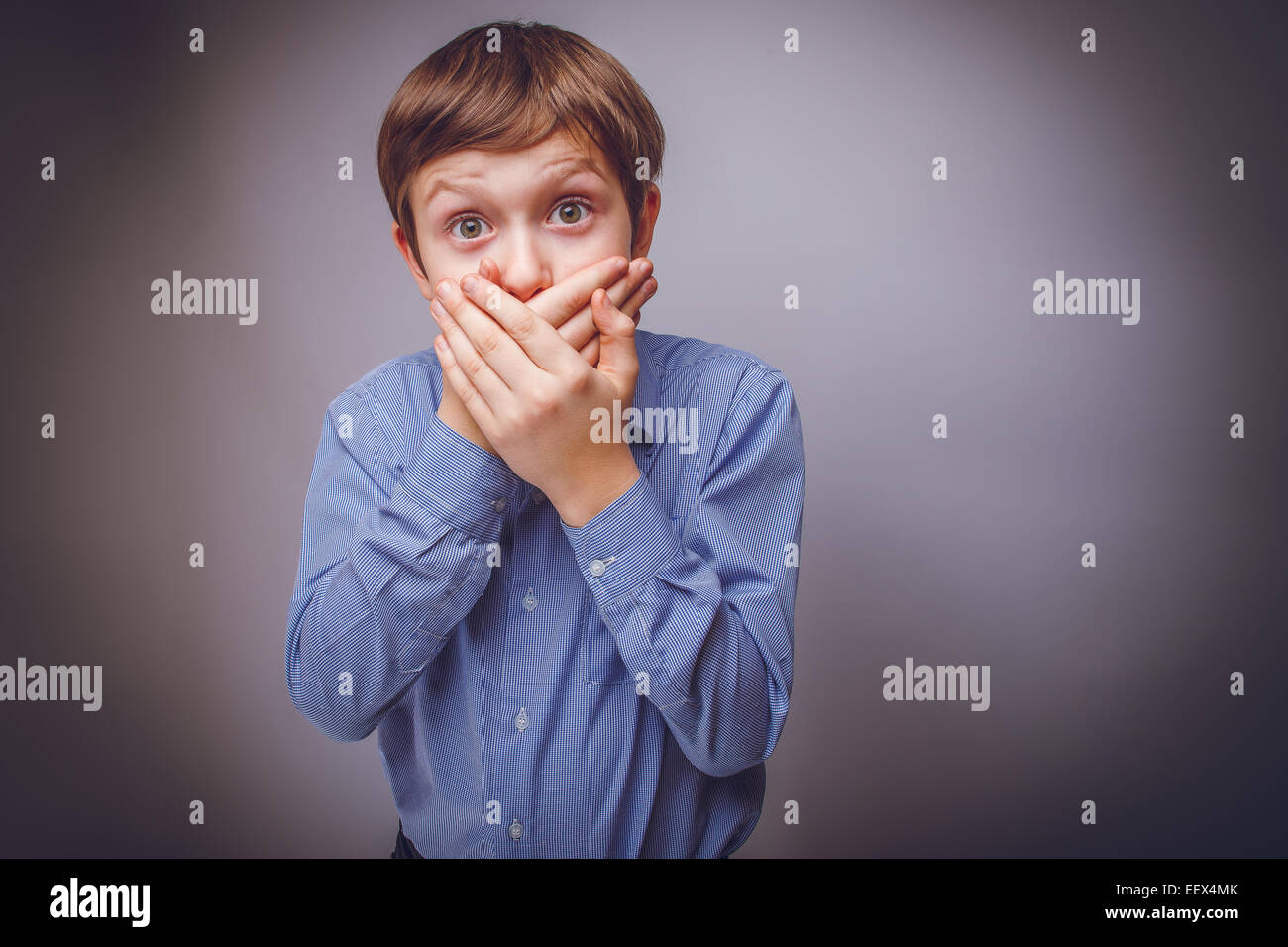 teenager boy years of European appearance surprised closed Stock Photo ...