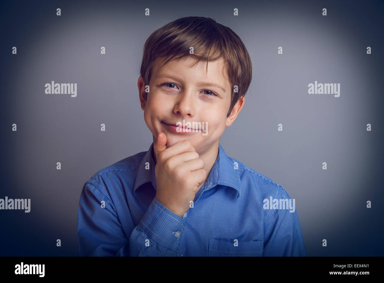 teenager boy years of European appearance thinks smiling d Stock Photo ...
