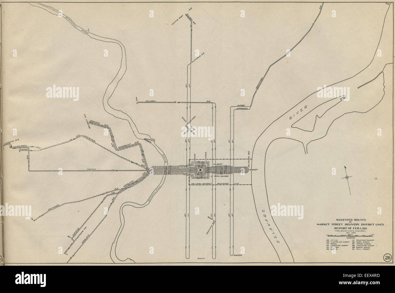 A historical streetcar map from Philadelphia in 1911, showcasing the ...