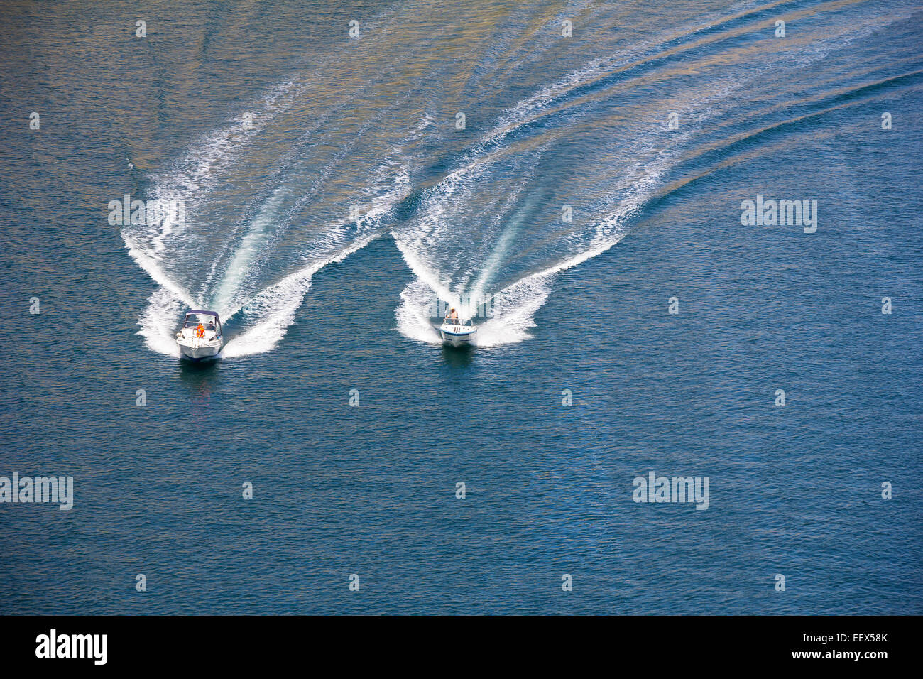 Two speedboats on blue Adriatic sea, Croatia Stock Photo - Alamy