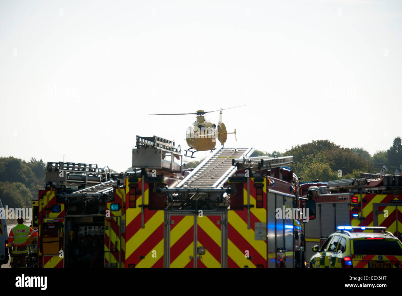 Police Fire Ambulance Motorway Air Helicopter RTC Stock Photo - Alamy