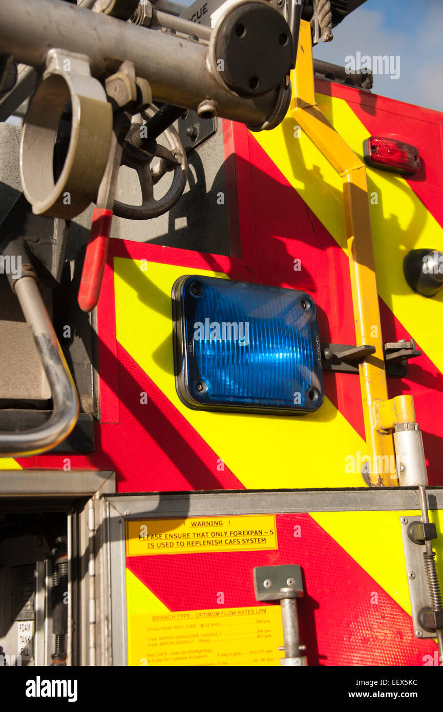 Fire Engine Truck Detail Rear Blue Light Chevrons Stock Photo - Alamy