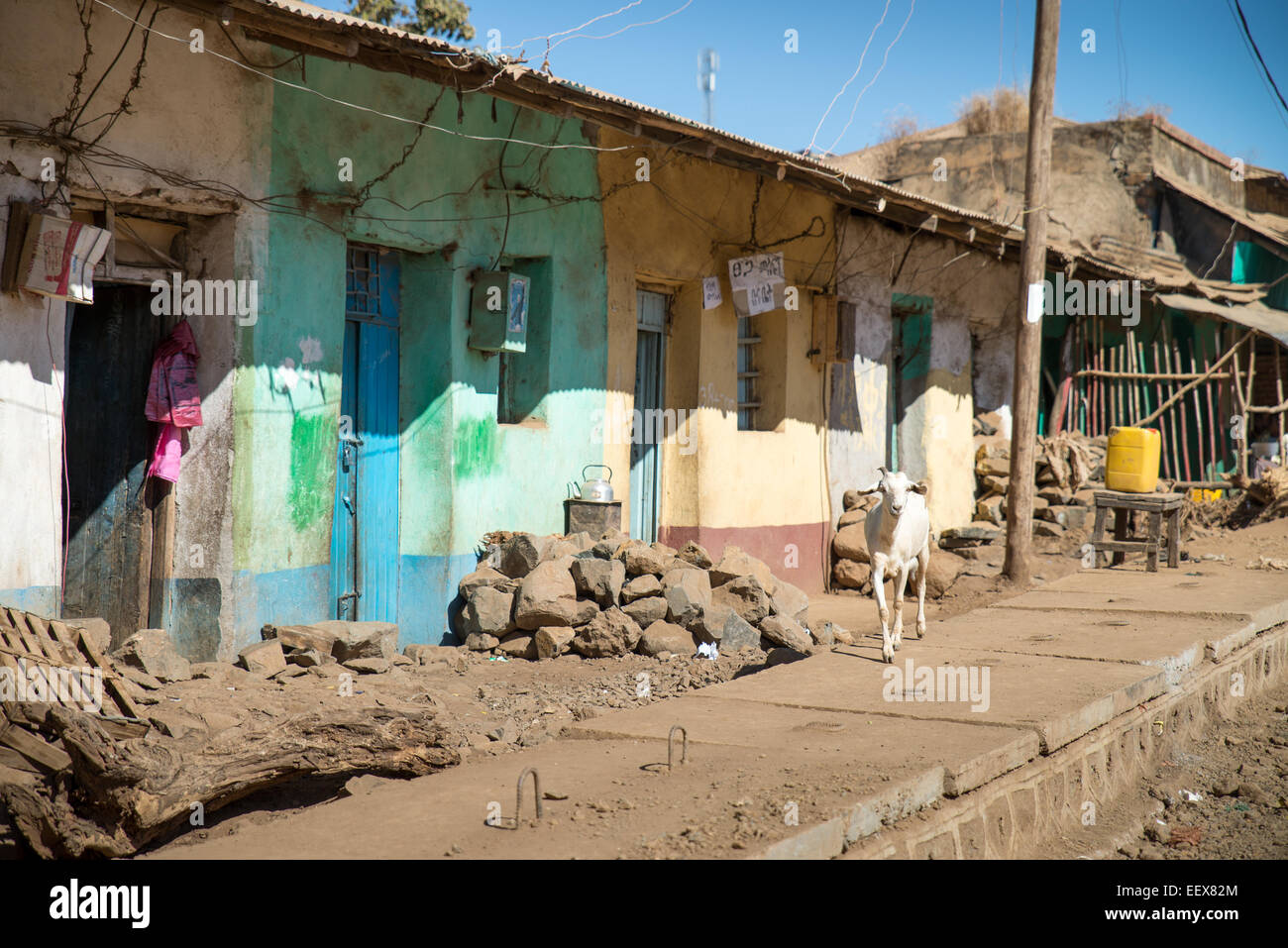 poor Ethiopian village houses in May Tsemre, near Simien mountains ...