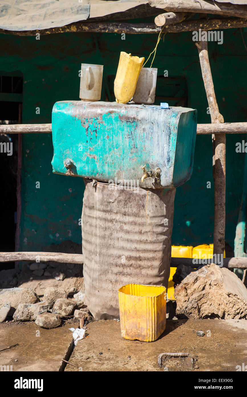 source water tank and houses in May Tsemre, near Simien mountains ...