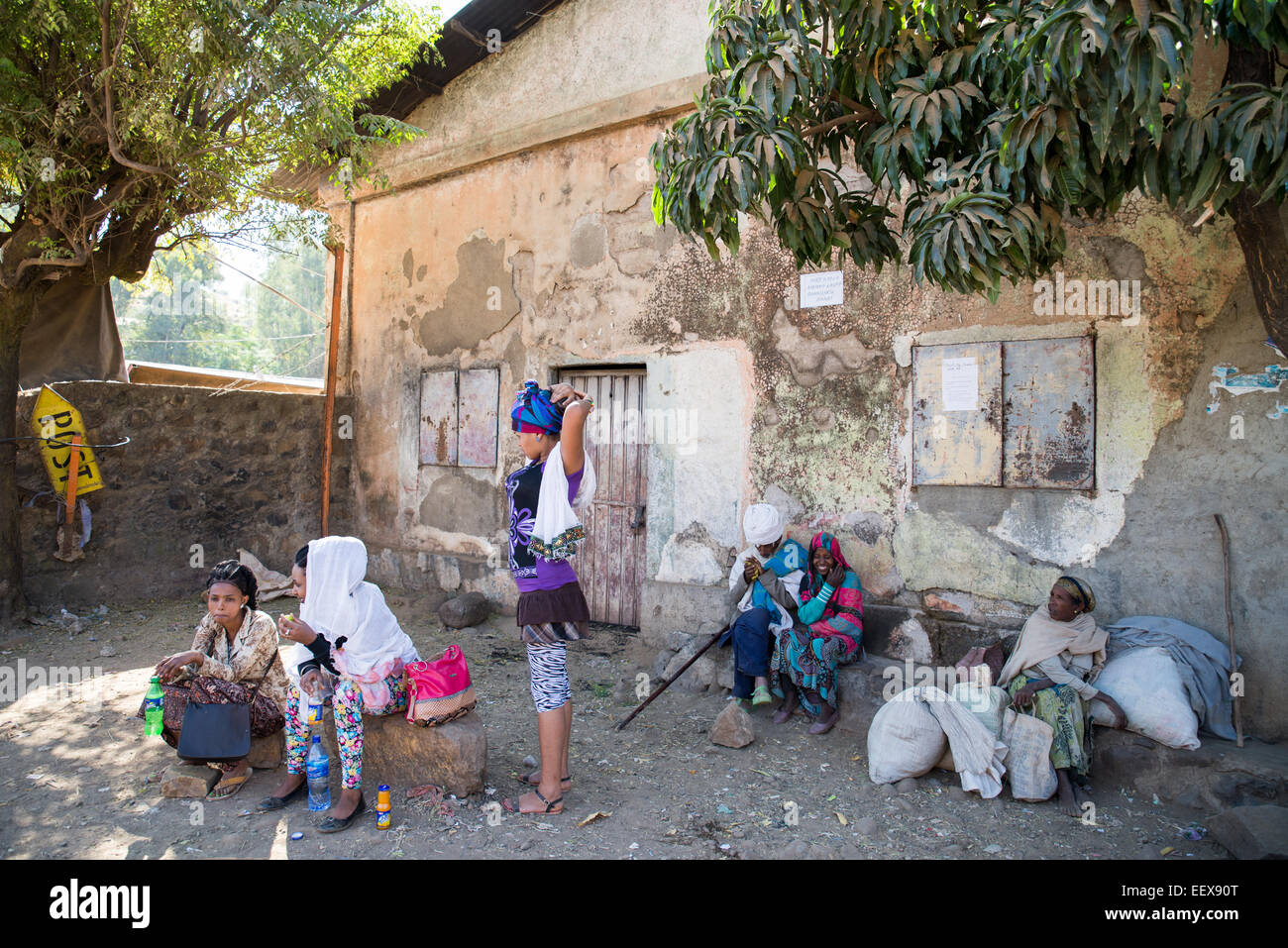 poor Ethiopian village houses in May Tsemre, near Simien mountains ...