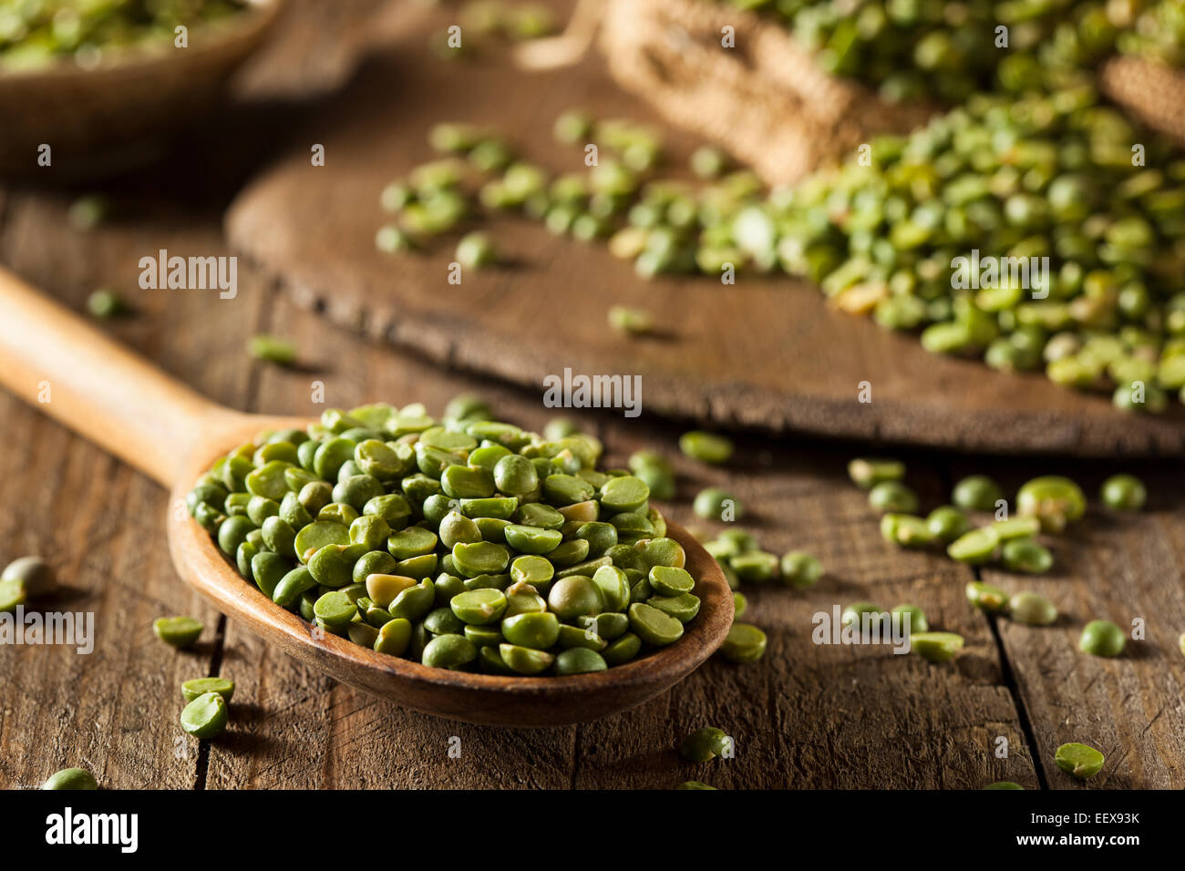 Raw Organic Green Split Peas in a Spoon Stock Photo - Alamy