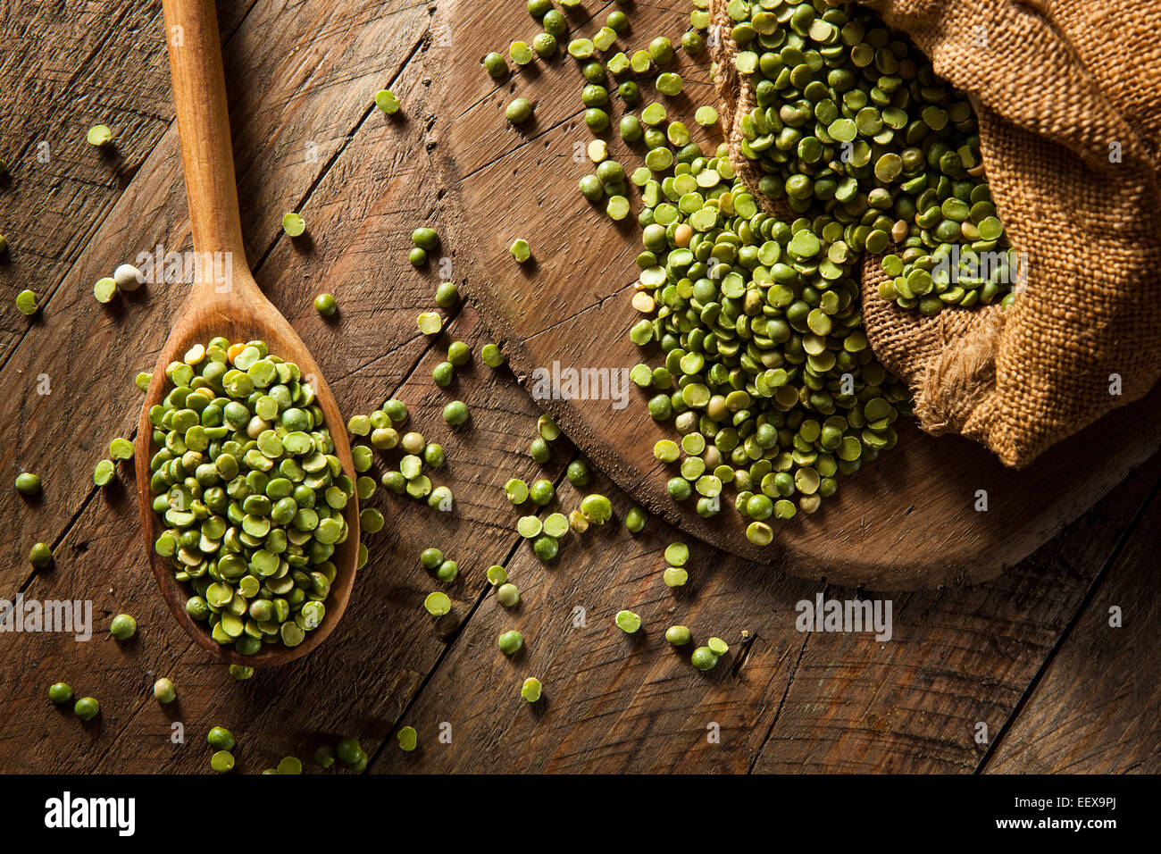 Raw Organic Green Split Peas in a Spoon Stock Photo - Alamy