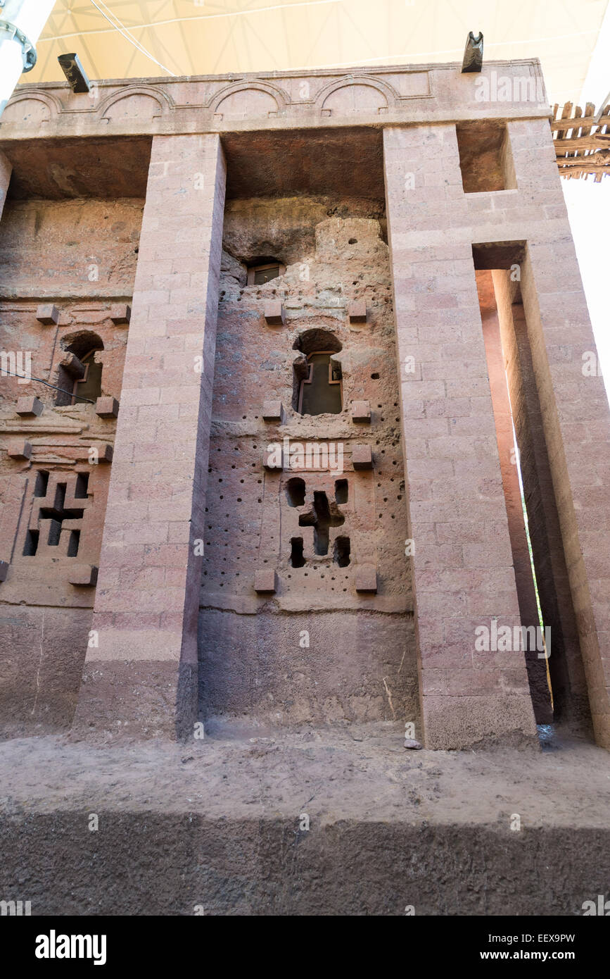 monolithic rock-cut Church of Bete Medhane Alem, exterior, Lalibela ...
