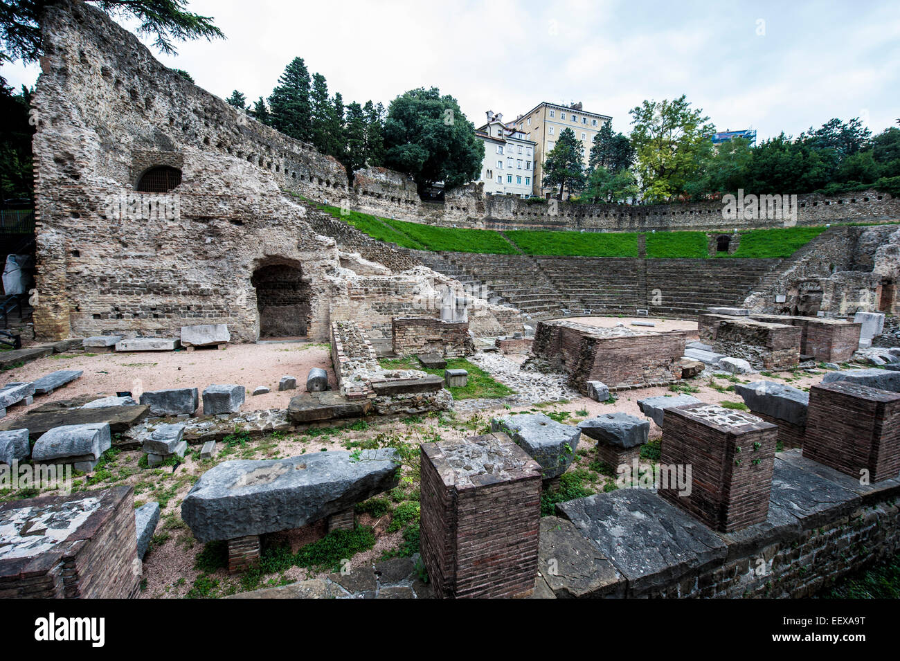 Ruins of the old Roman amphitheater in Trieste, Italy Stock Photo - Alamy