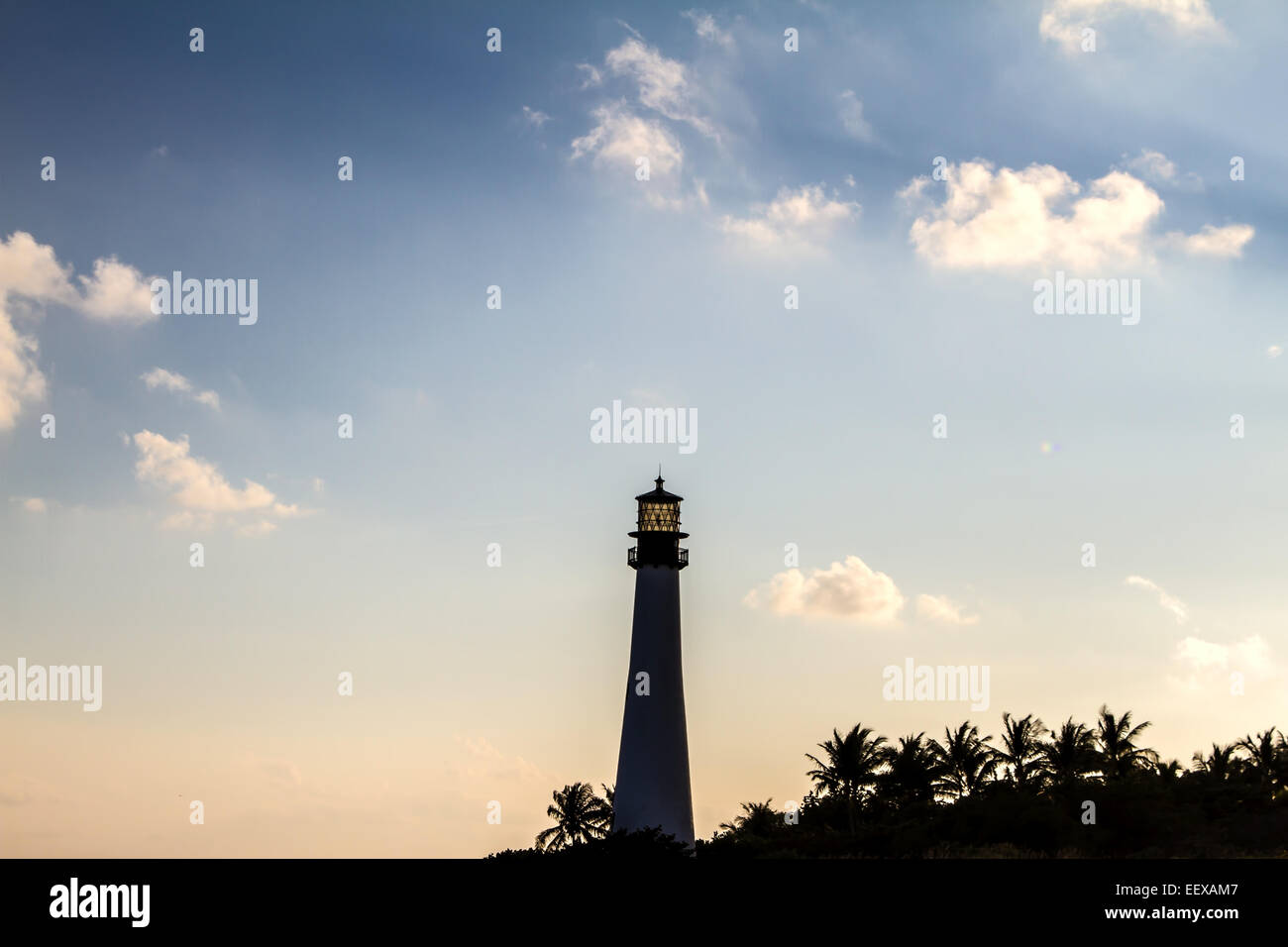 Lighthouse on sunset at the Florida State Park, Key Biscayne, Miami ...