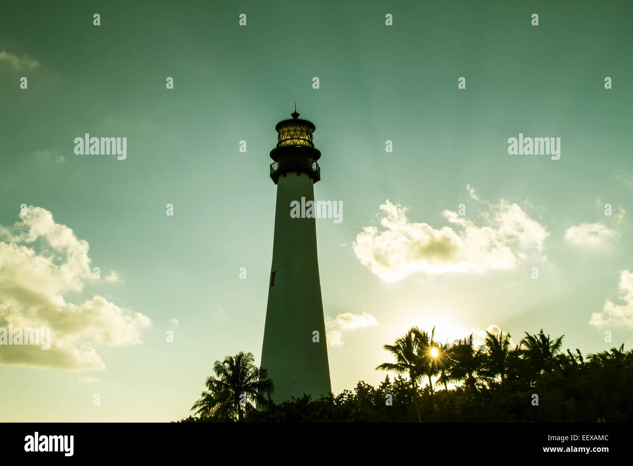 Lighthouse on sunset at the Florida State Park, Key Biscayne, Miami ...