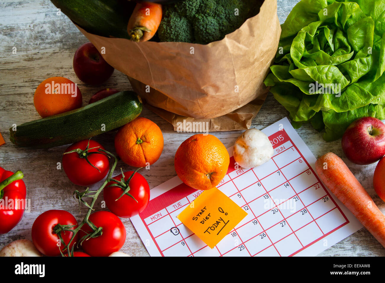 Start diet today eating healthy food Stock Photo - Alamy