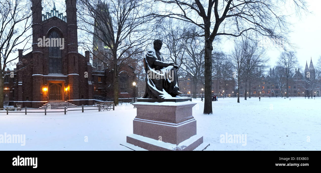 Panoramic of Yale's Old Campus is coated in snow early Saturday evening ...