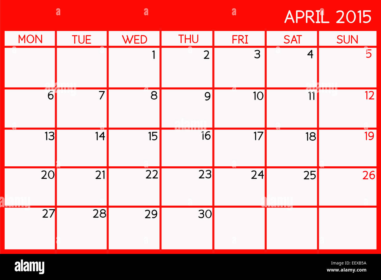 Blank Calendar of April, 2015 Stock Photo - Alamy