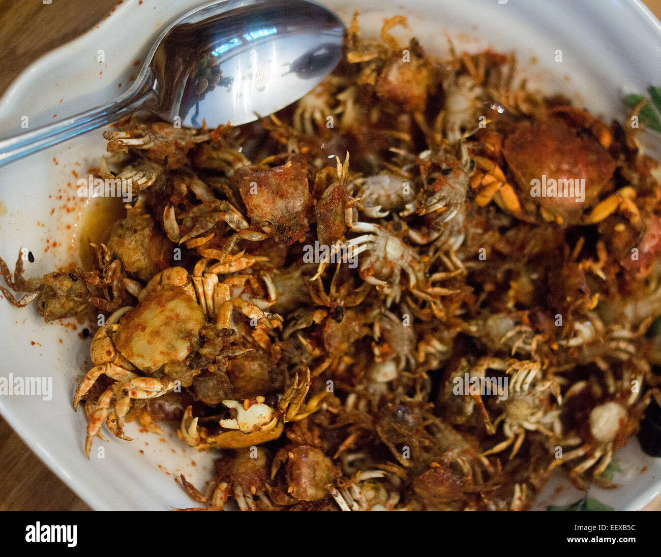 People prepare cicadas during a party to cook and eat the insects at a ...