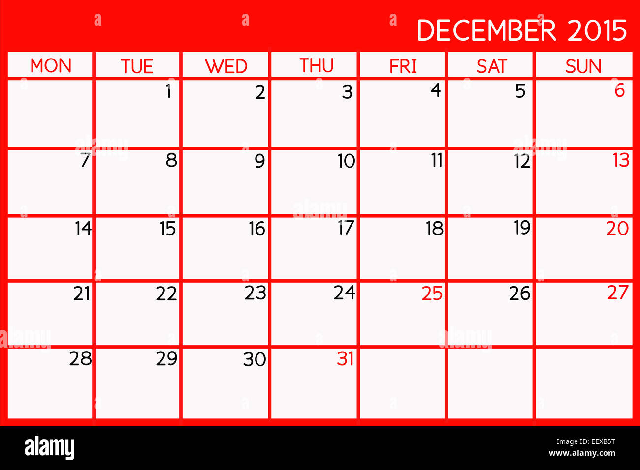 Blank Calendar of December, 2015 Stock Photo - Alamy